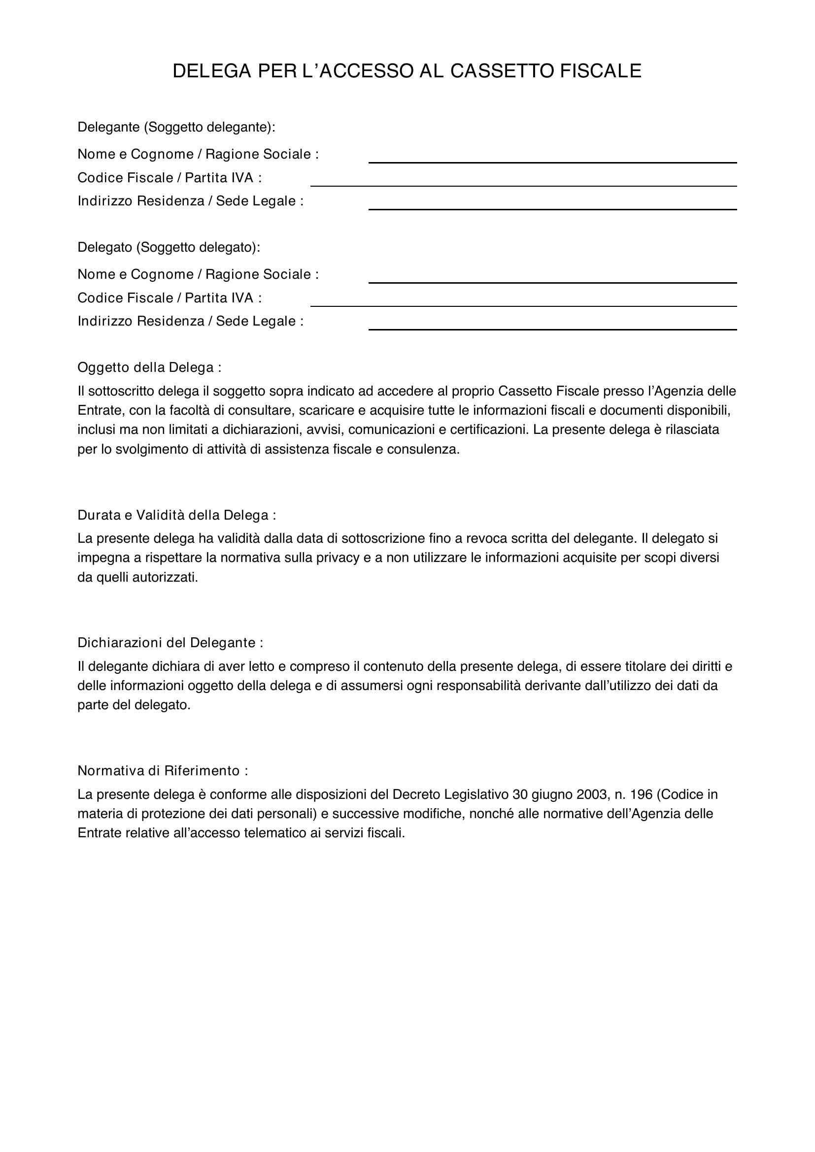 Delega Cassetto Fiscale Editabile