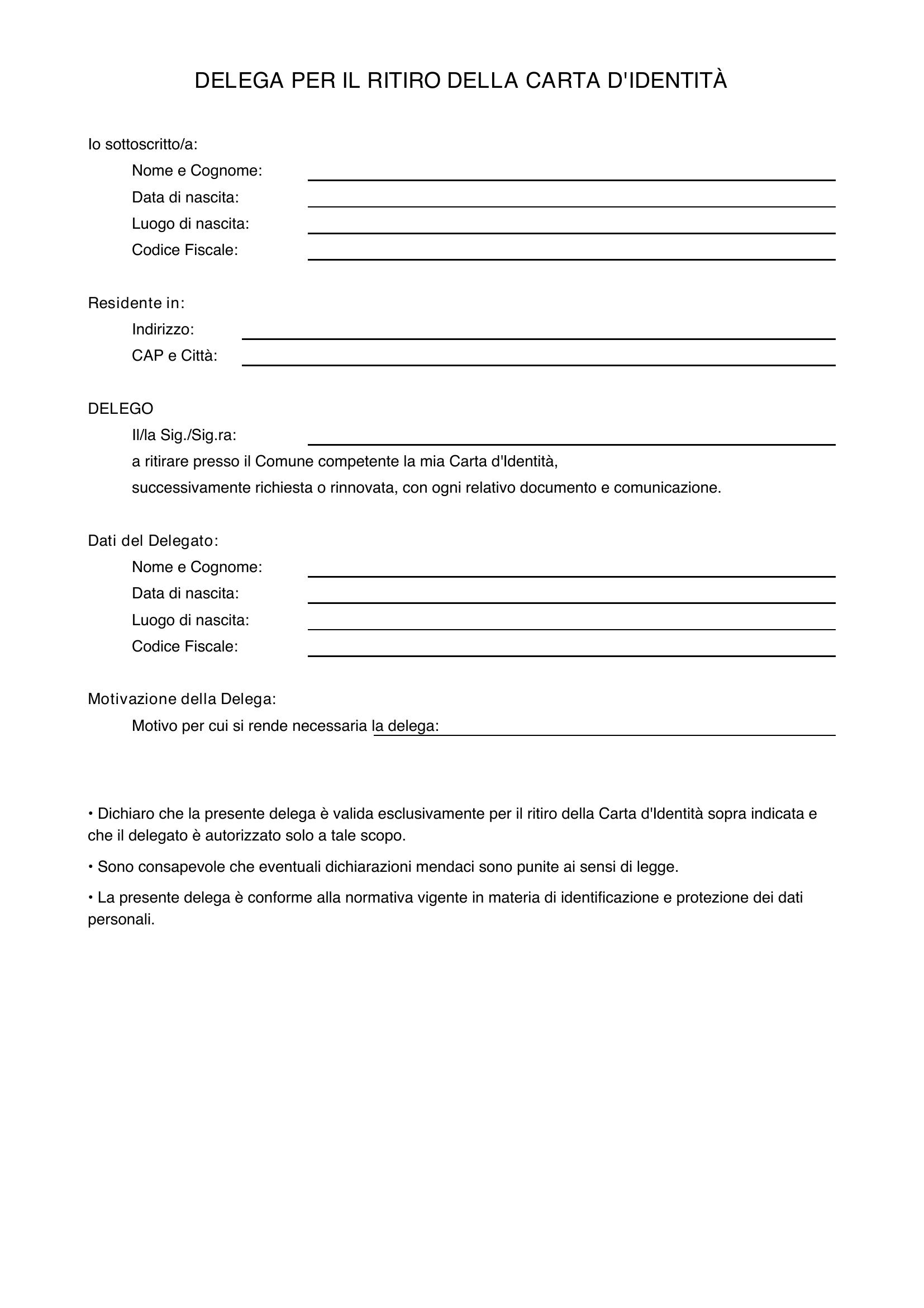 Delega Ritiro Carta Identità