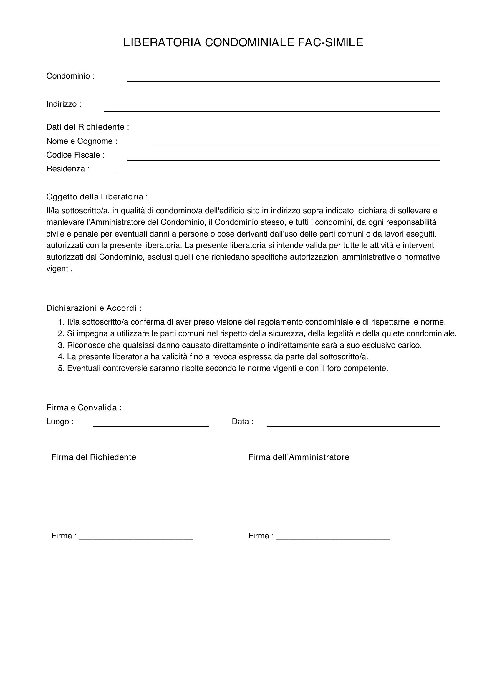 Liberatoria Condominiale Fac Simile