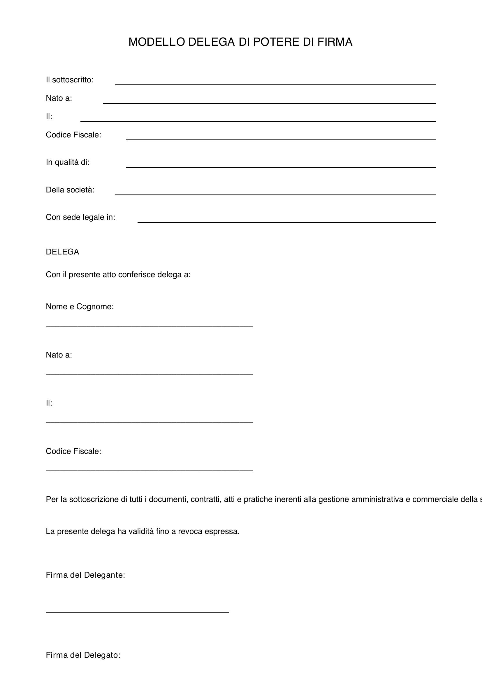 Modello Delega Potere Di Firma